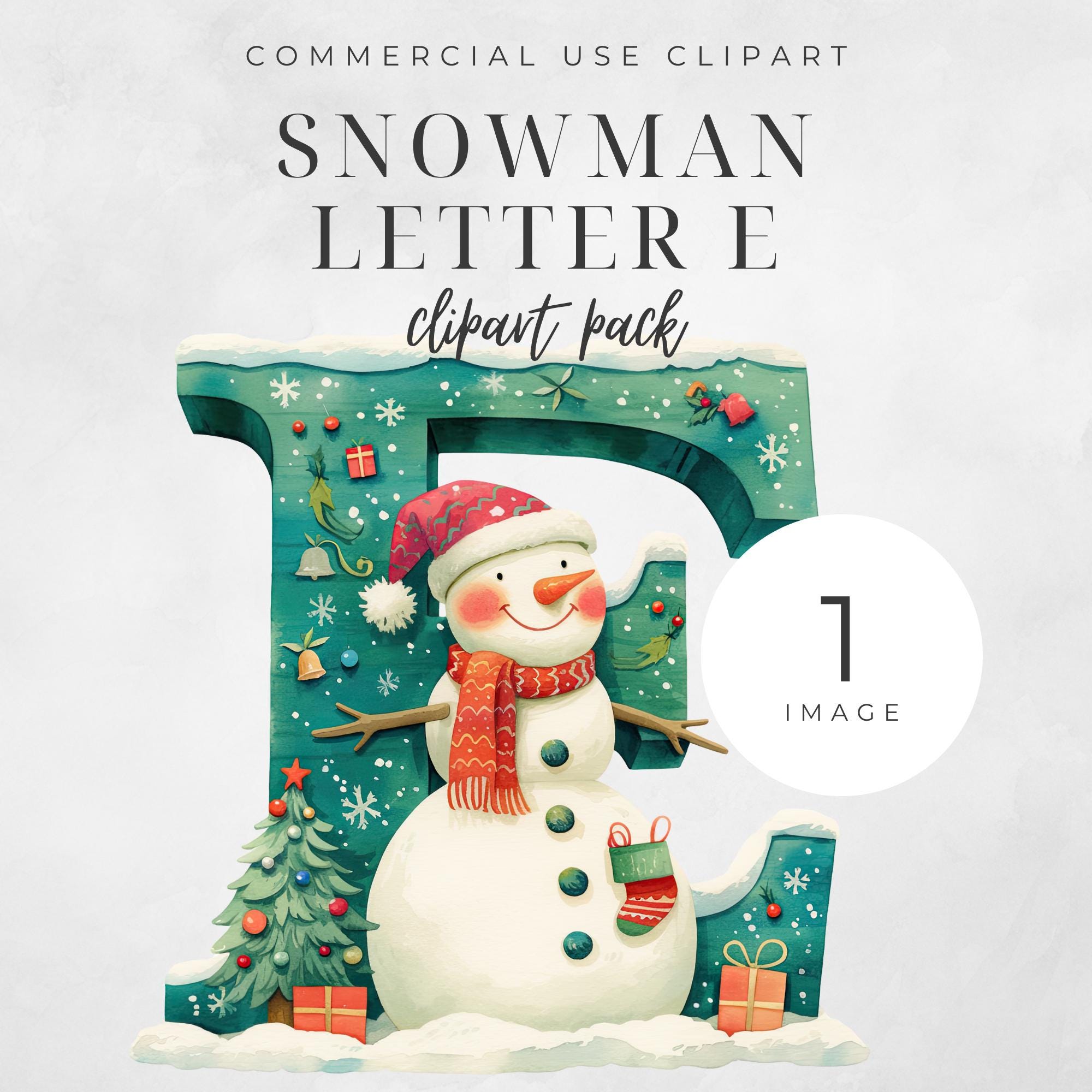Christmas Alphabet Letter E Clipart, SINGLE IMAGE Adorable Snowman ...