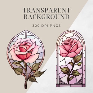 Stained Glass Roses Clipart, Watercolor Blue Coral Rose Florals, Church ...