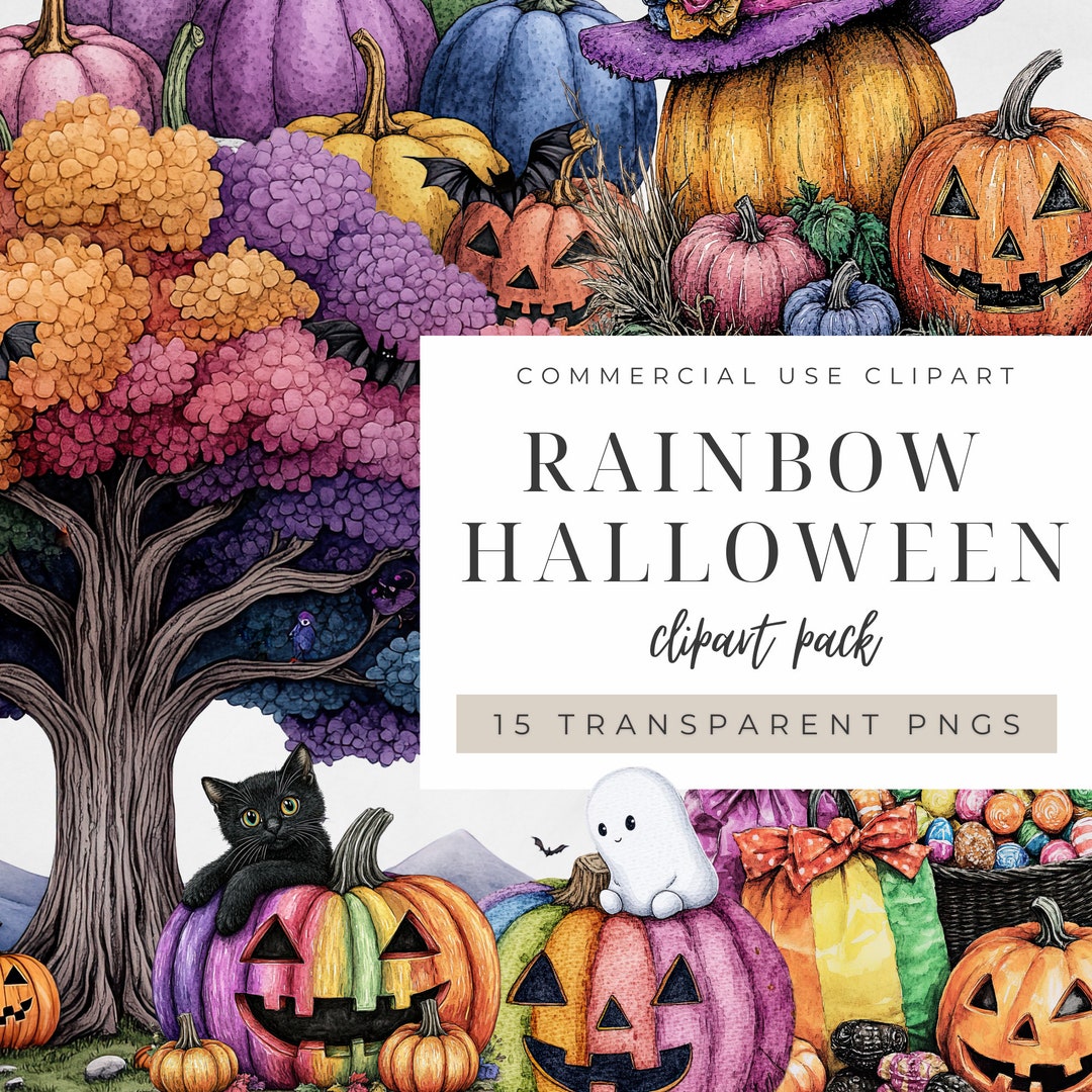 Rainbow Colors Halloween Clipart, Bright Colorful Pumpkin Graphics,fall ...