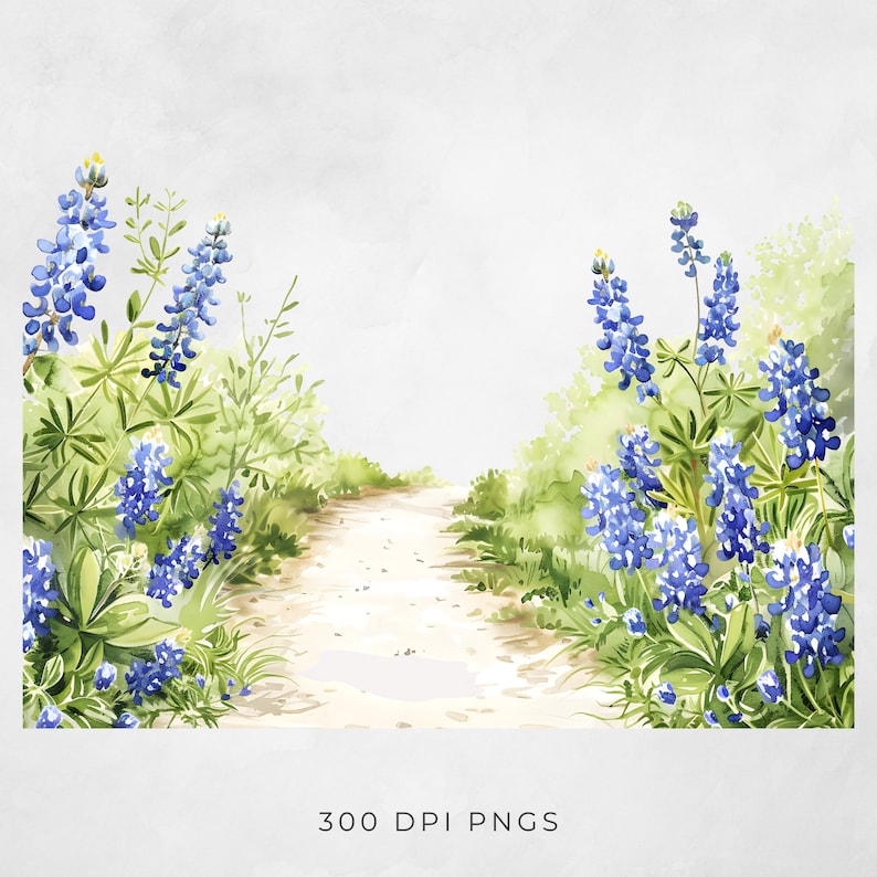 Bluebonnets Clipart, Watercolor Blue Floral Garden, Texas State Flower ...
