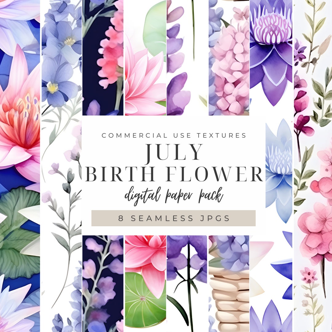 July Birth Flower Seamless Digital Paper, Purple Blue Larkspur Water ...