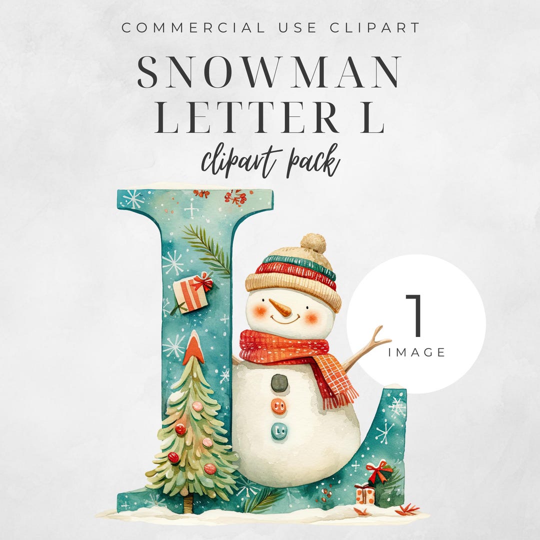 Christmas Alphabet Letter L Clipart, SINGLE IMAGE Funny Snowman ...
