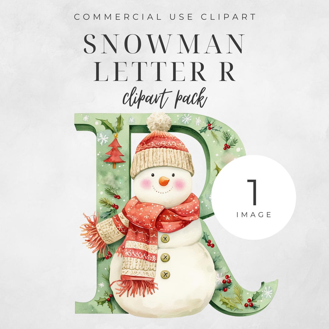Christmas Alphabet Letter R Clipart, SINGLE IMAGE Dressed Snowman Red ...