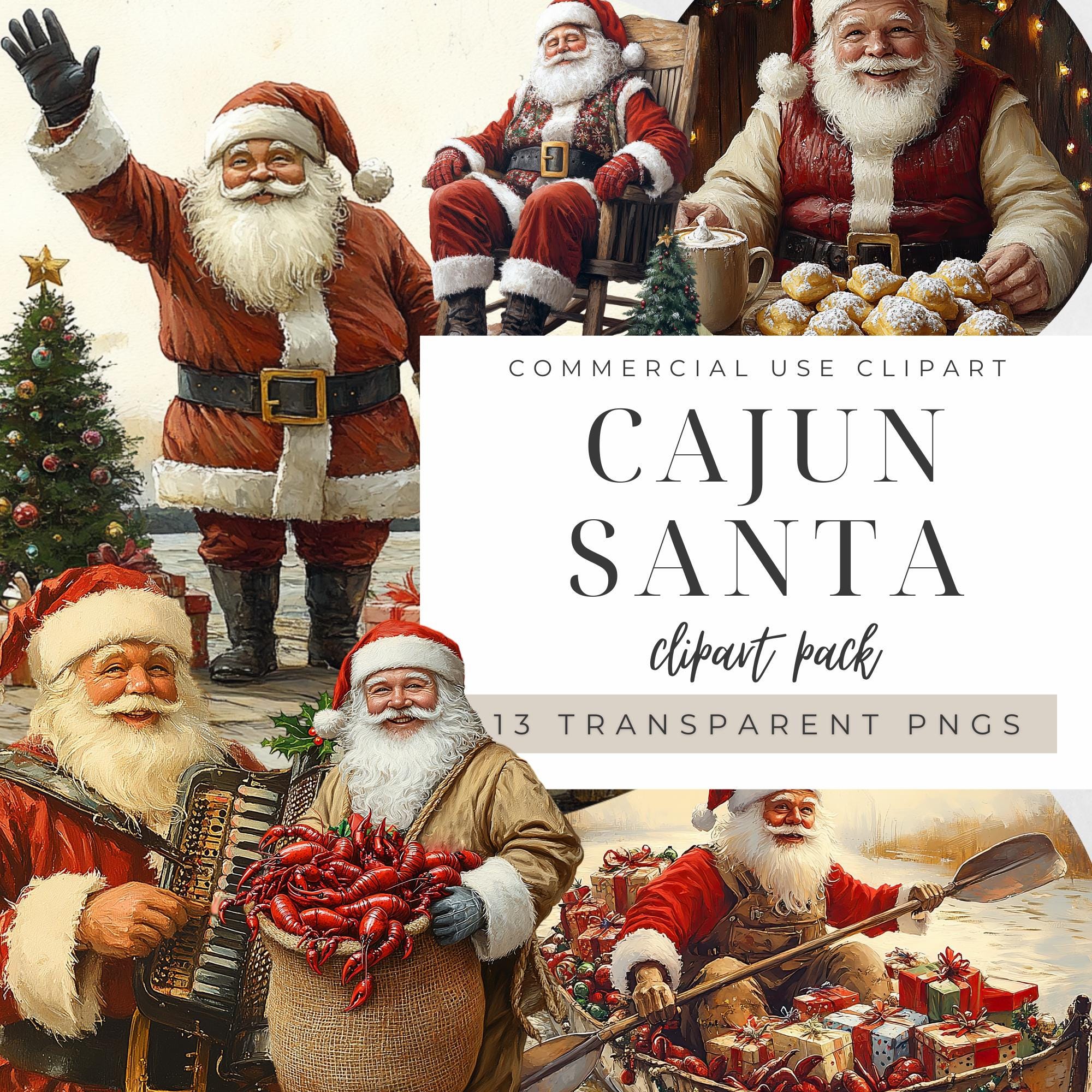 Cajun Santa Clipart, Southern Holiday Lousiana Crawfish Gumbo Beignets ...