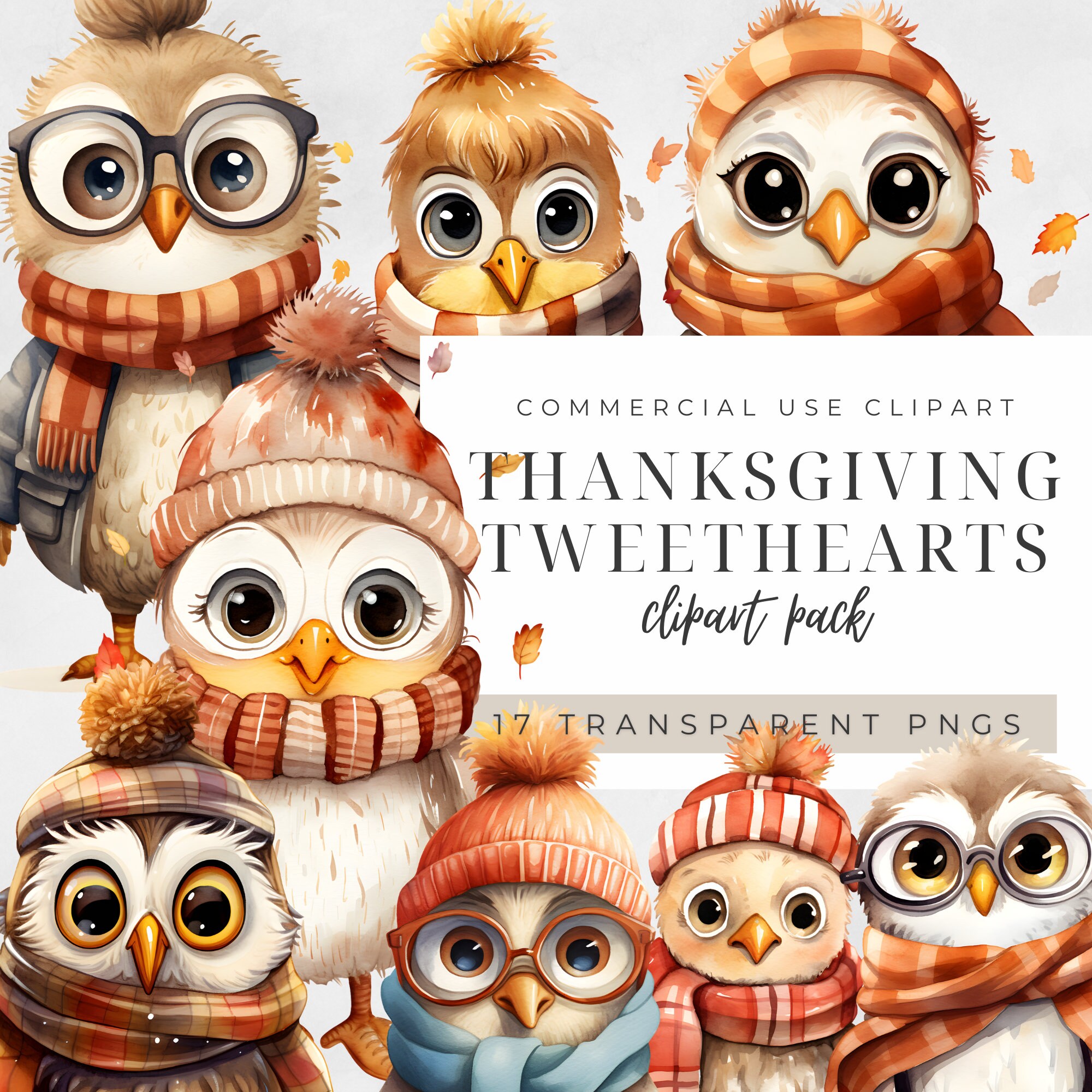 Thanksgiving Birds Clipart, Cute Feathered Friends Autumn Watercolor ...