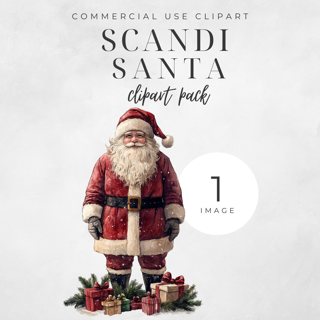 Scandi Santa Clipart, SINGLE IMAGE Scandinavian Holiday Art, Cute ...