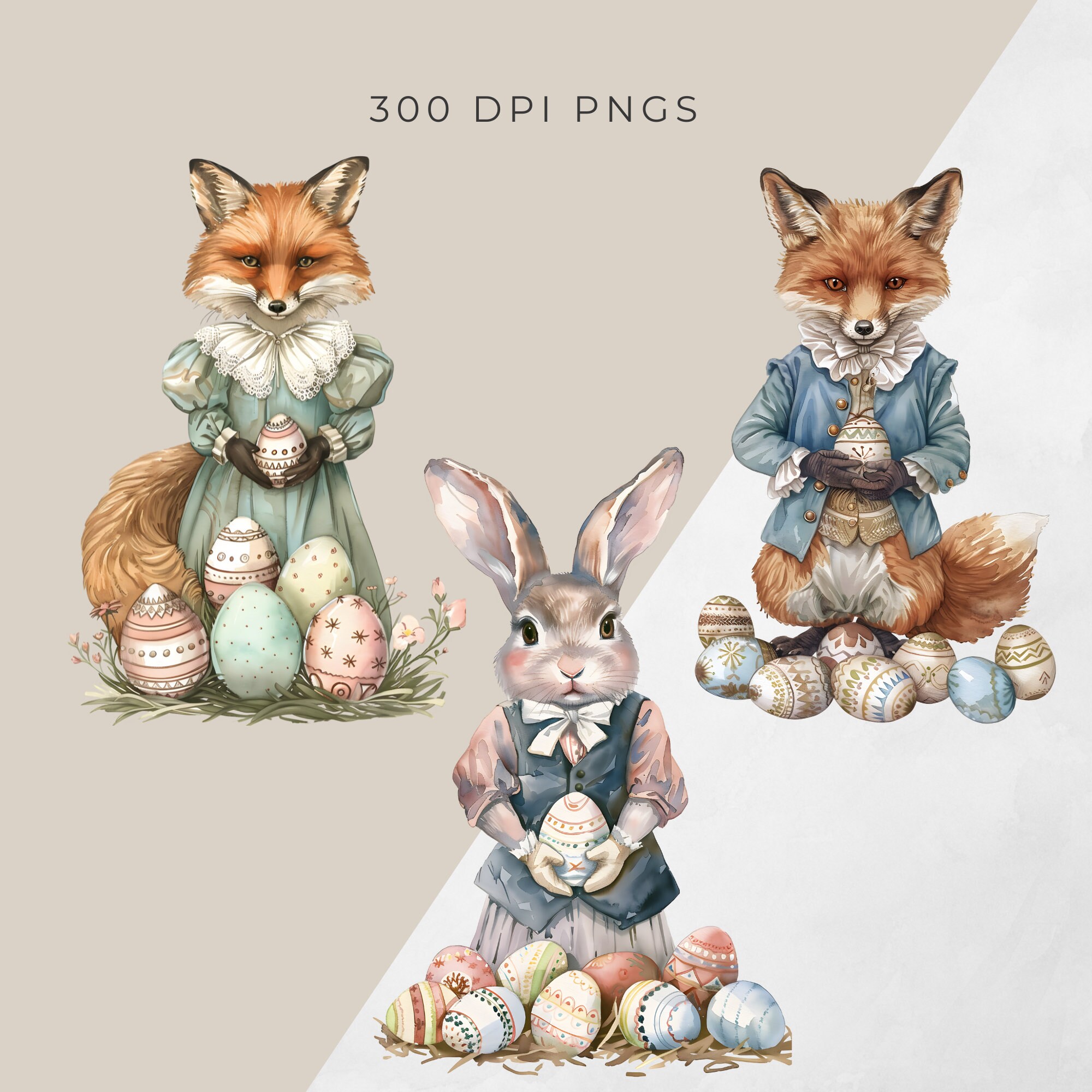 Vintage Easter Rabbit Clipart, Watercolor Spring Victorian Animal Print ...