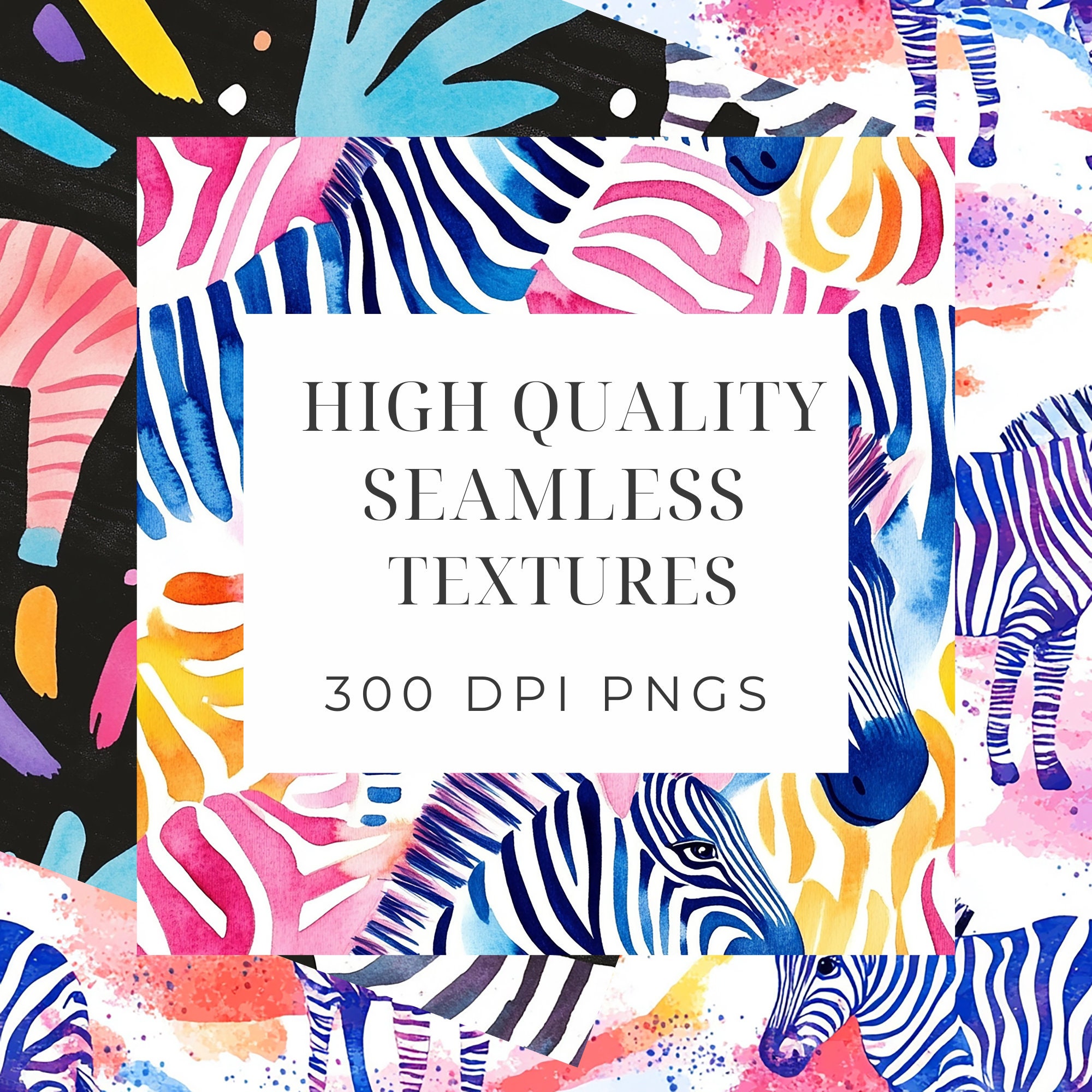 Quirky Zebra Seamless Digital Paper, Colorful Safari Animal Graphics ...
