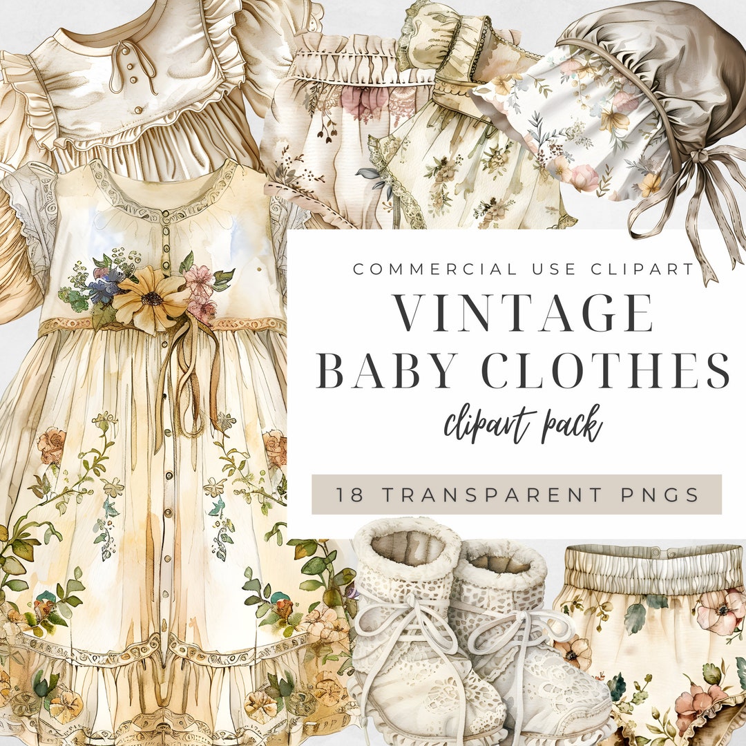 Boho Baby Clothes Clipart, Watercolor Vintage Victorian Children's ...