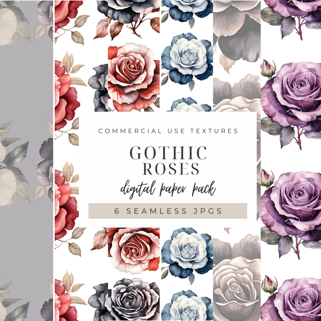 Gothic Rose Digital Papers, Seamless Matching Custom Set, Dark Vintage ...