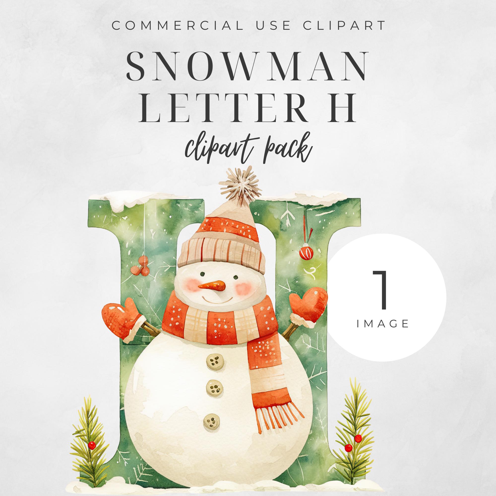 Christmas Alphabet Letter H Clipart, SINGLE IMAGE Whimsical Snowman ...