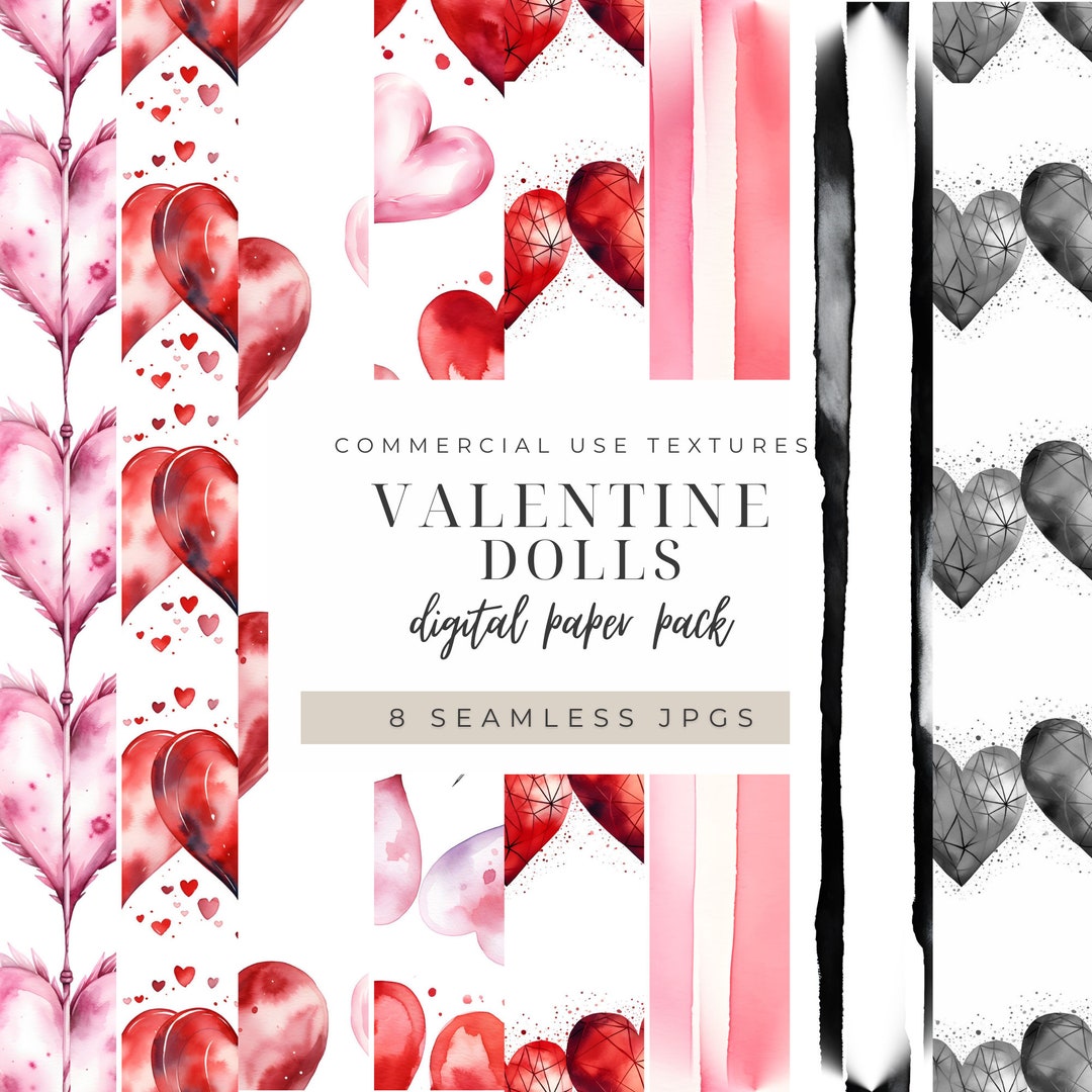 Valentine Digital Paper, Seamless Heart Matching Custom Set, Love ...