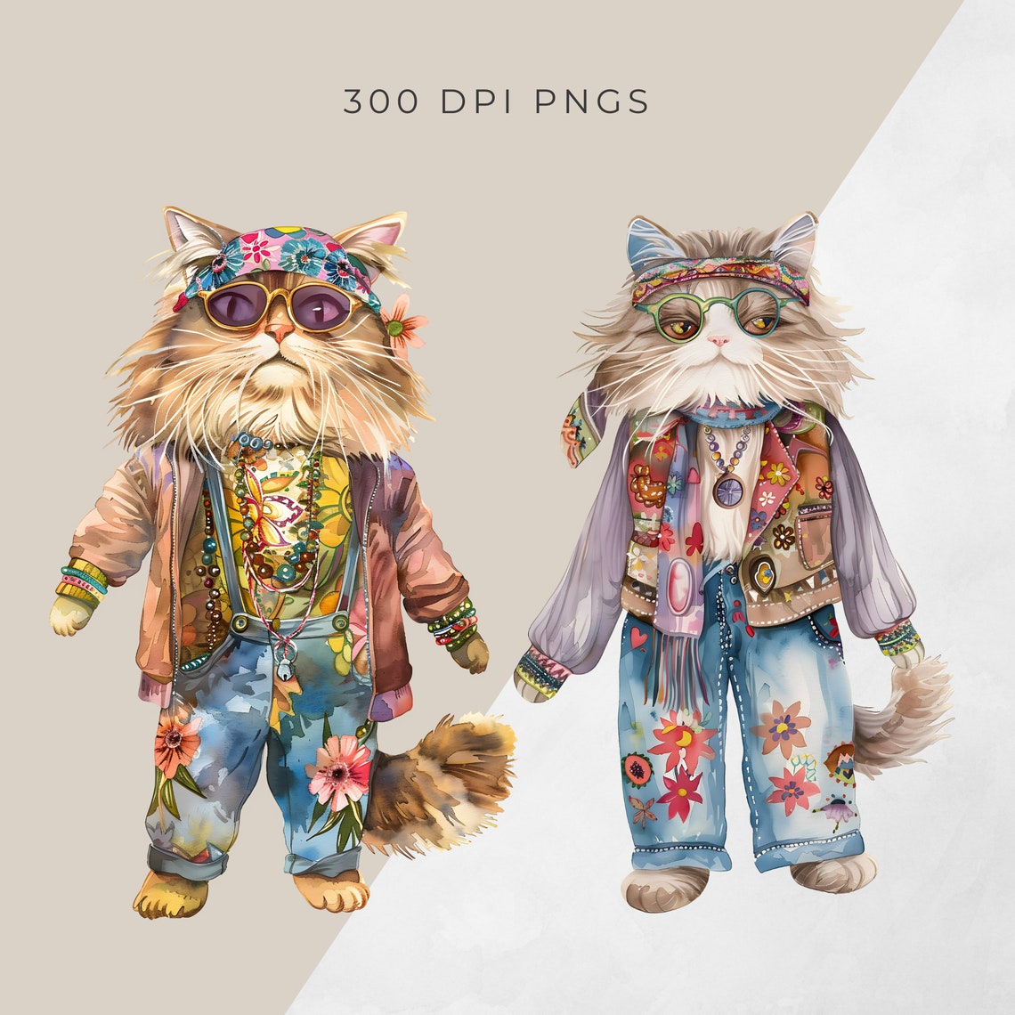 Cute Kitten Watercolor Clipart Funny Cat Clipart, Quirky Hippie Catnip ...