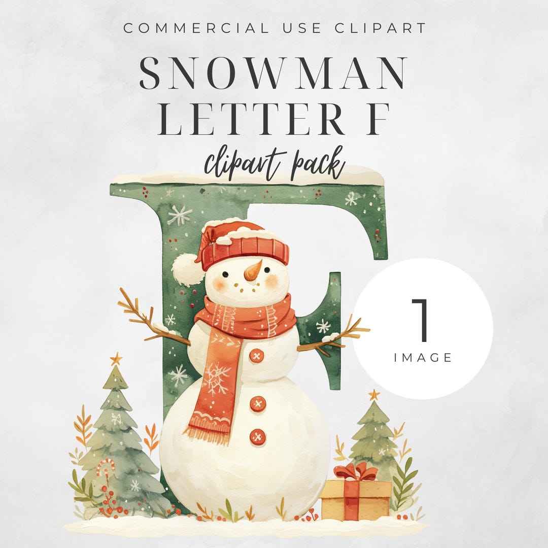 Christmas Alphabet Letter F Clipart, SINGLE IMAGE Adorable Snowman ...