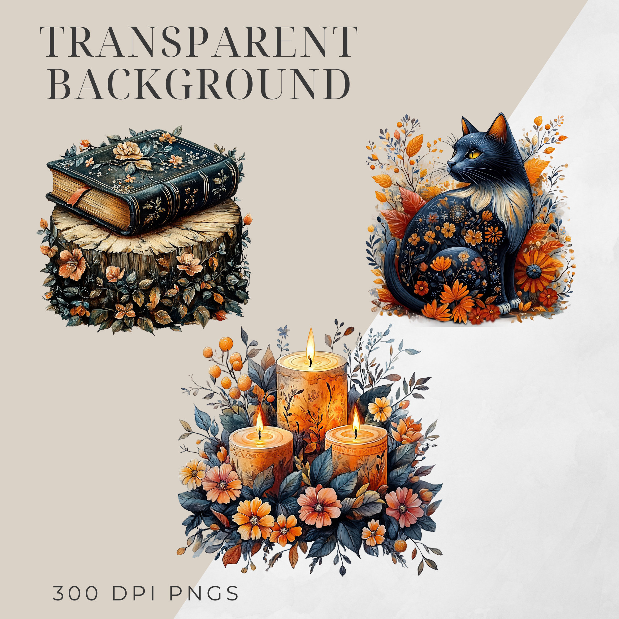 Folk Art Halloween Clipart, Cute Spooky Season Ornament Graphics, Black ...