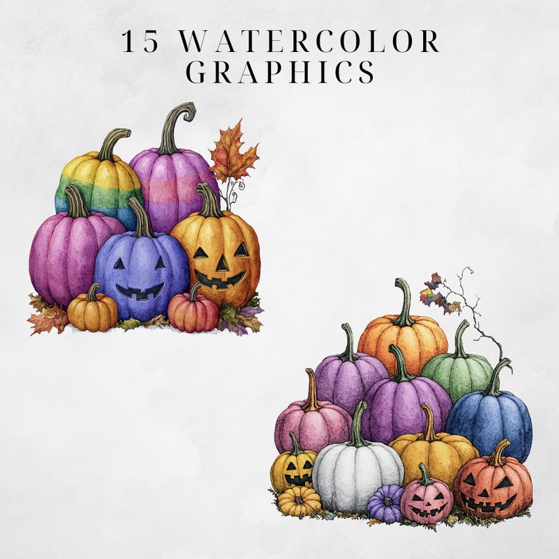 Rainbow Colors Halloween Clipart, Bright Colorful Pumpkin Graphics,fall ...