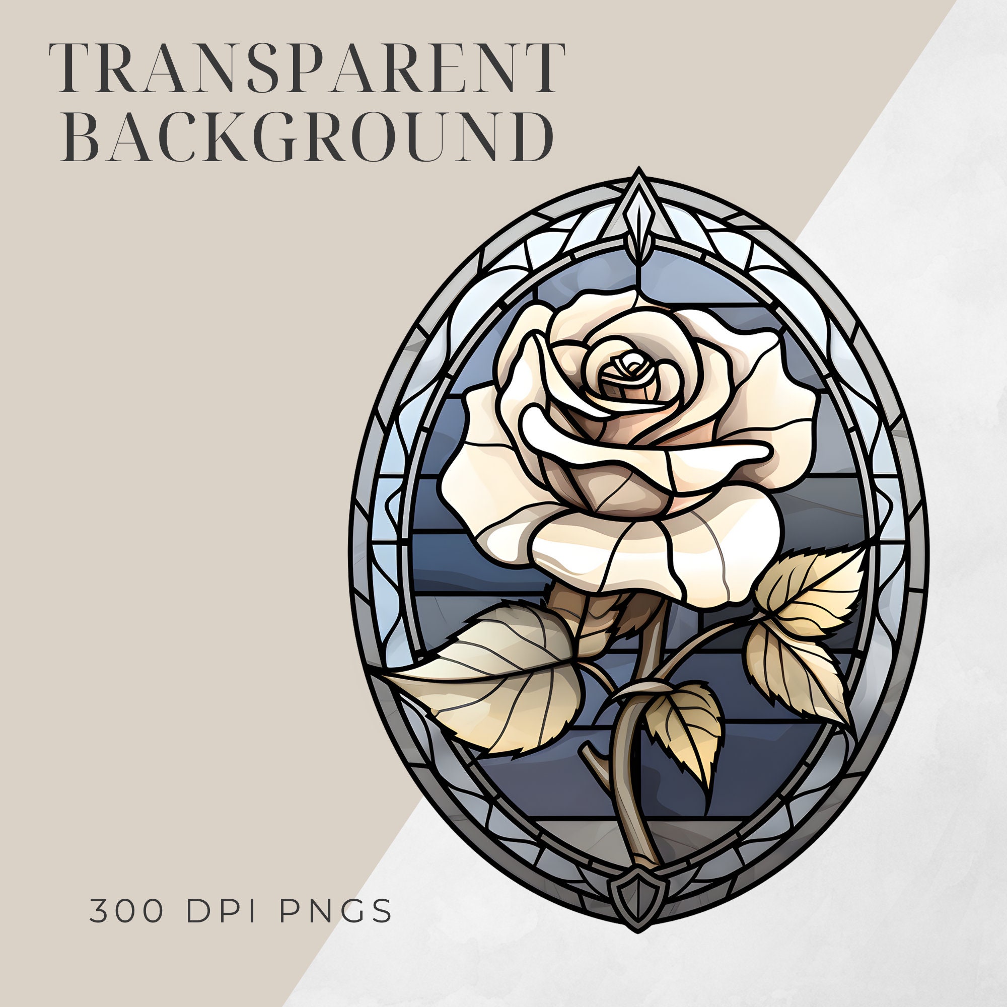 Stained Glass Roses Clipart, Watercolor Blue Coral Rose Florals, Church ...