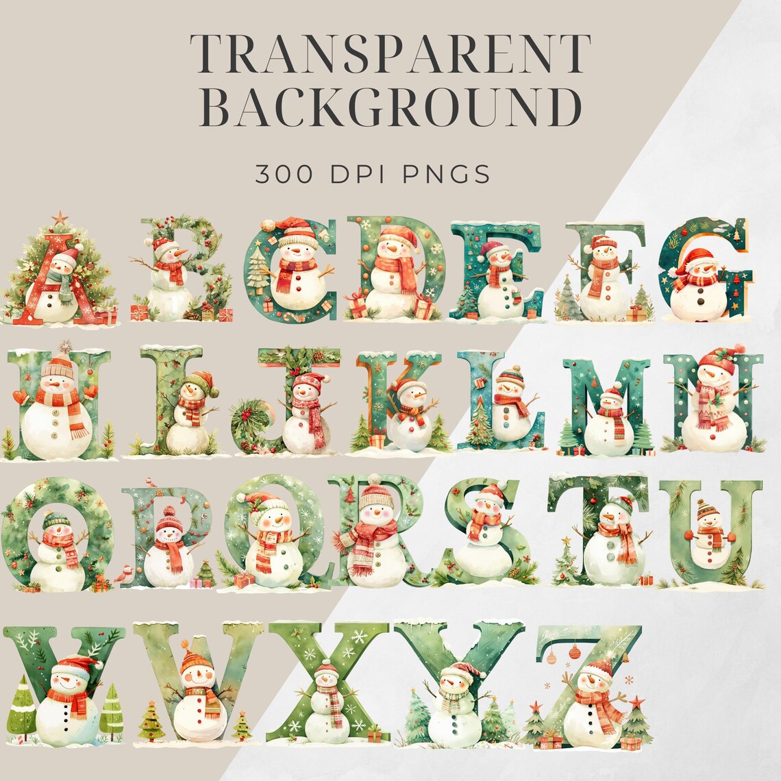 Snowman Alphabet Clipart VALUE BUNDLE, Doodle Letters PNG Christmas ...