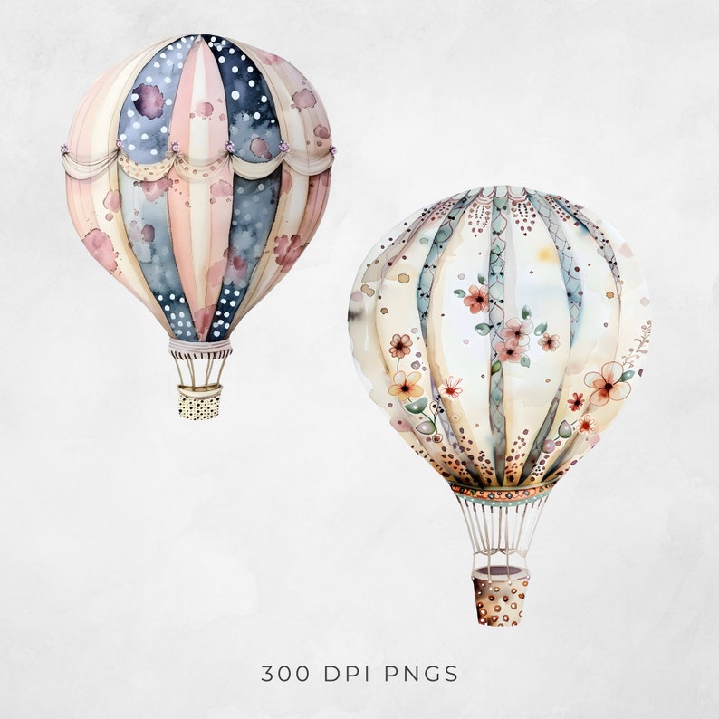 Hot Air Balloon Clipart, Watercolor Nursery Cloud Decor Png, Kids ...