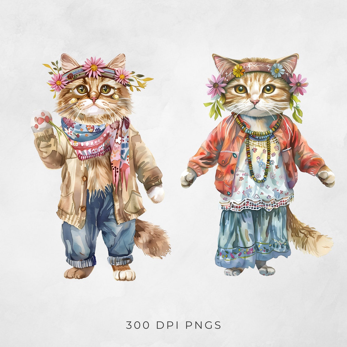 Cute Kitten Watercolor Clipart Funny Cat Clipart, Quirky Hippie Catnip ...