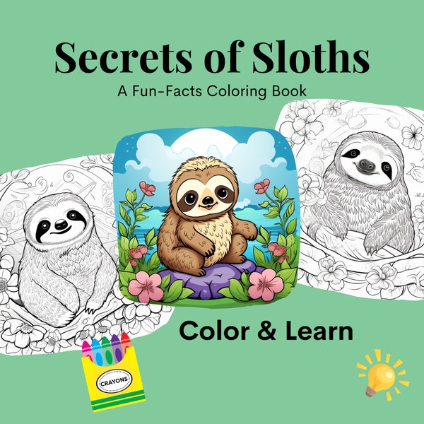 Sloth Coloring Book - Etsy