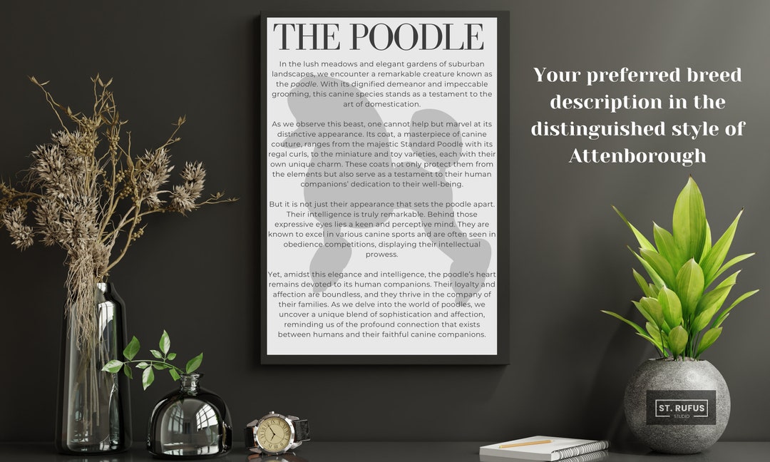 Poodle Wall Art I Breed Description Word Print David Attenborough ...