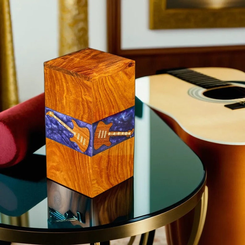 Engraved Guitar Wooden Cremation Urn, Music Lover's Urn for Human Ashes ...