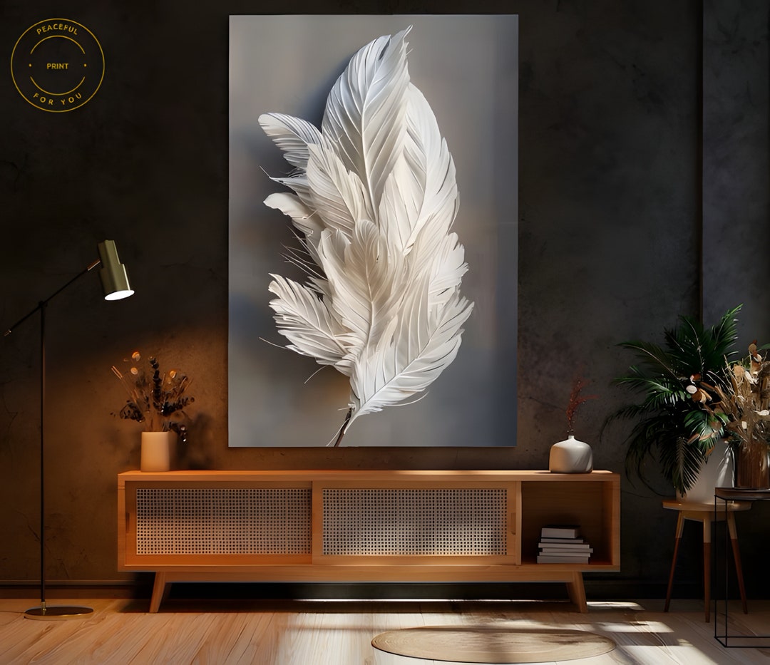 Feathers Canvas Print, Framed Volumetric Wall Art, White Feathers ...
