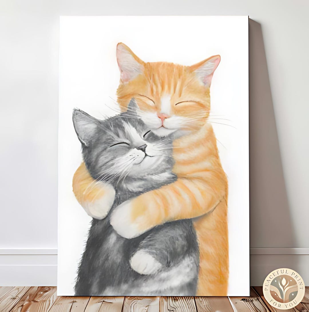 Cat Cuddles Art Print - Modern Gray and Orange Tabby Watercolor Poster ...