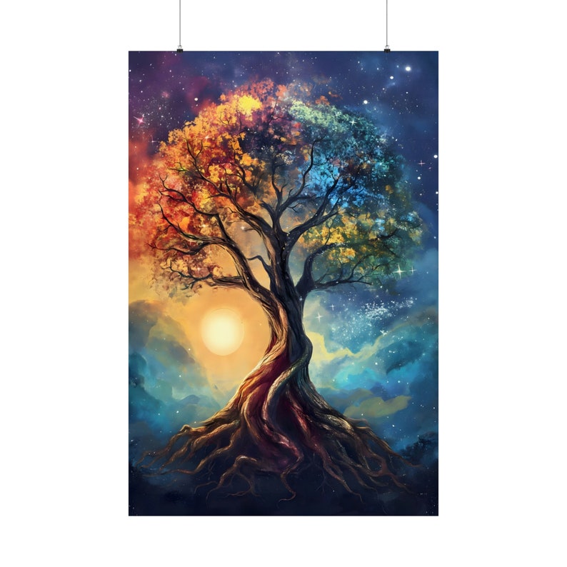 Colorful Tree of Life Painting on Canvas, Symbolic Art Print, Abstract ...