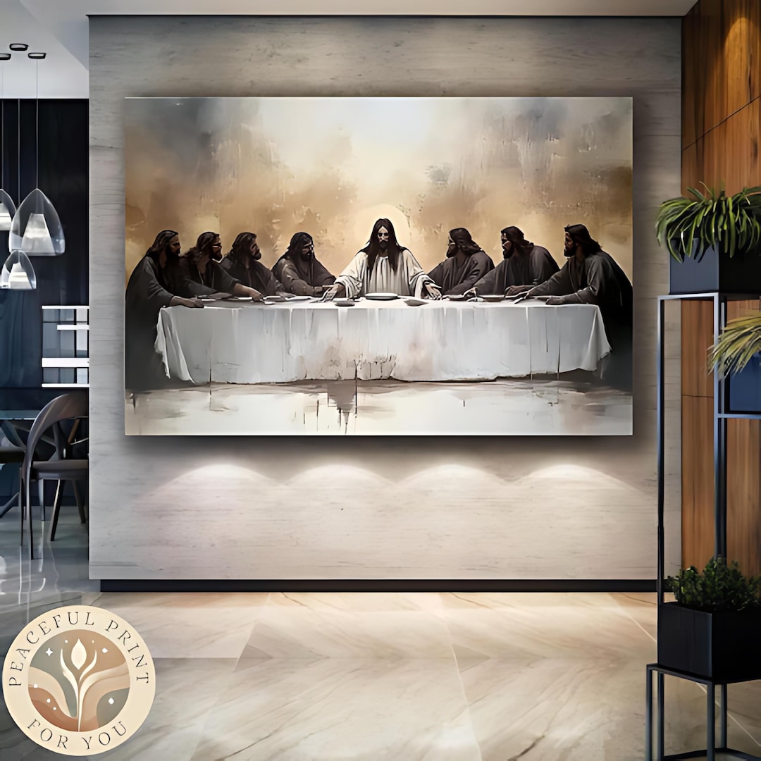 The Last Supper Minimalist Beige Abstract Print, Canvas Print Da Vinci ...