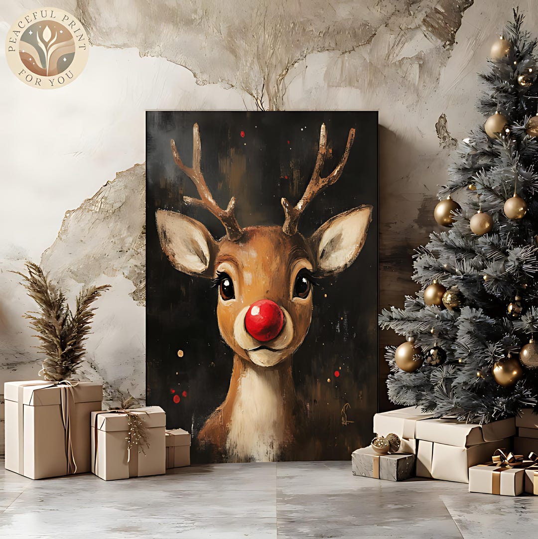 Rudolph Framed Print Cute Reindeer Decor Whimsical Christmas Playful ...