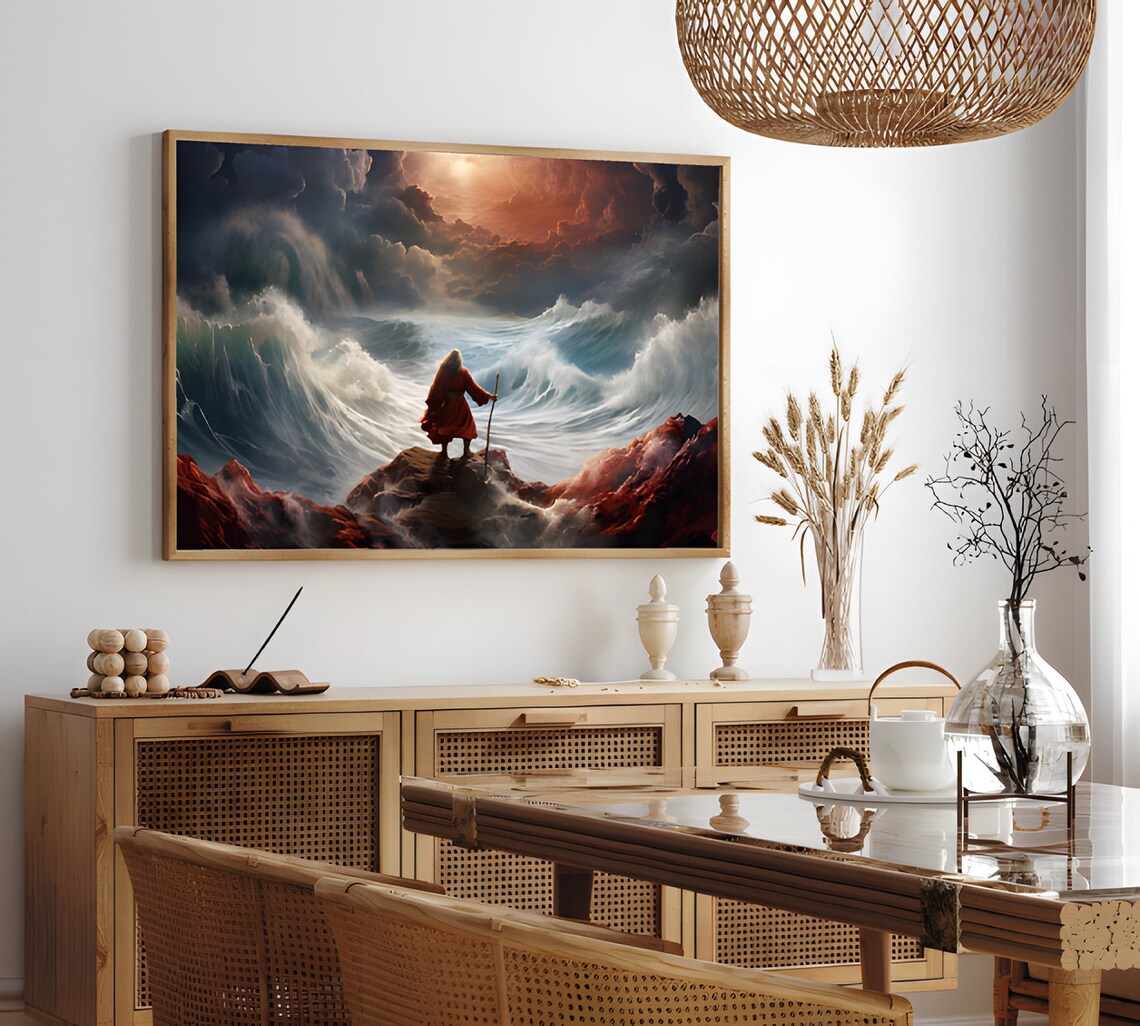 Moses Print Art, Moses Parting the Red Sea DIGITAL DOWNLOAD Moses Bible ...