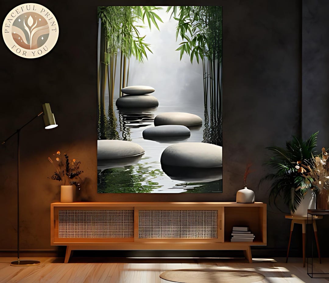 Wall Art Zen Garden Canvas Relaxing Bamboo and Stones Decor Calming ...