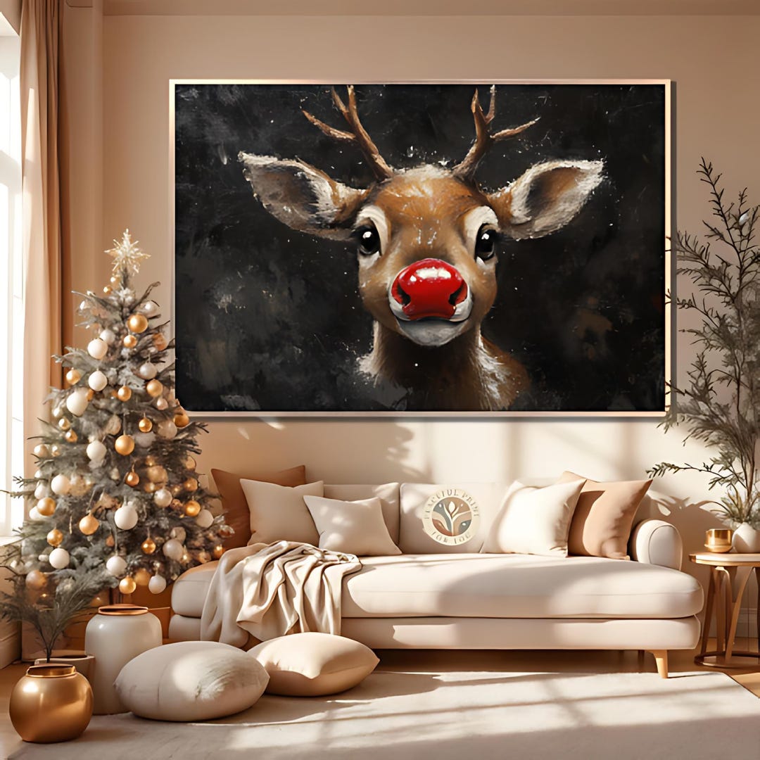 Rudolph Framed Print Cute Reindeer Decor Whimsical Christmas Playful ...