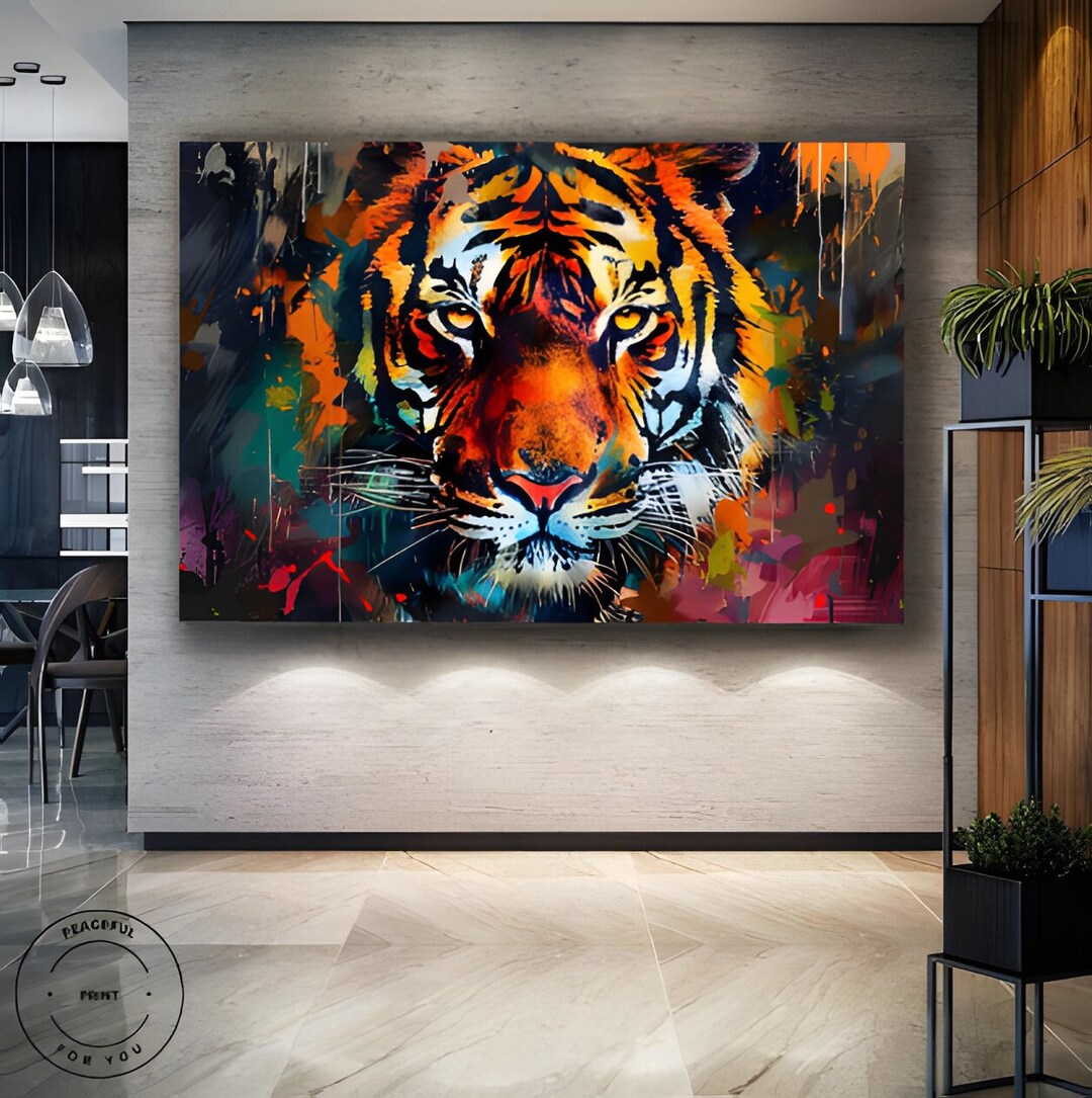 Tiger Print Wall Art, Pop Art Print, Graffiti Art Canvas, Tiger Head ...
