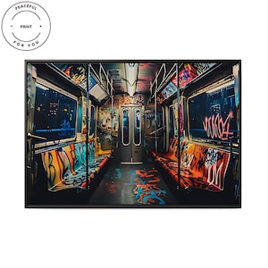 Graffiti Art on A Subway Train, Framed Canvas Print, Urban Decay, NYC ...