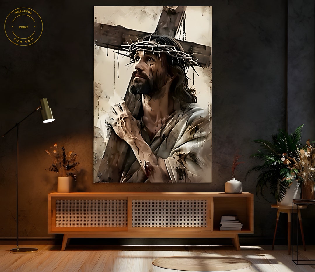 Abstract Christian Art Modern, Large Religious Wall Art Framed, Jesus ...