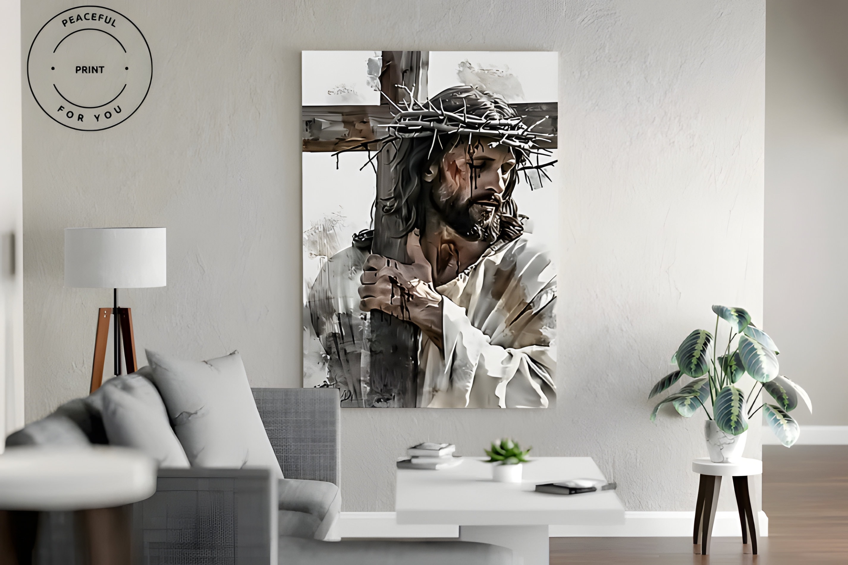 Abstract Christian Art Modern, Large Religious Wall Art Framed, Jesus ...