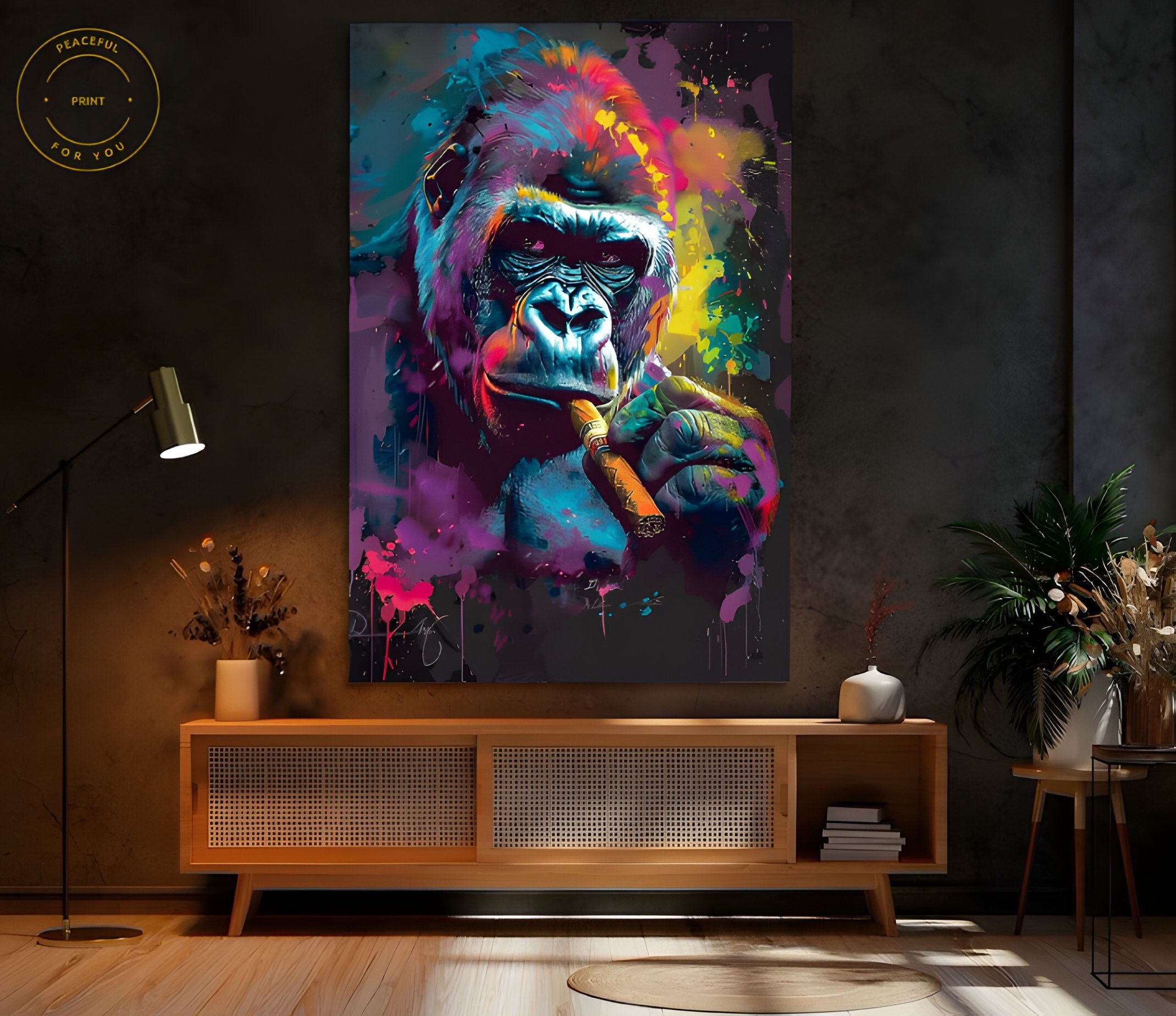 Monkey Home Decor, Gorilla Wall Poster, Pop Art Canvas Print, Colorful ...