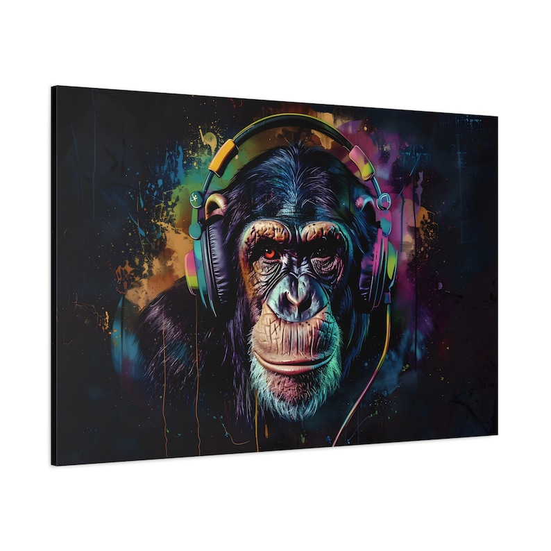 Monkey Headphones Canvas, Pop Art Painting Print, Graffiti Print, Large ...