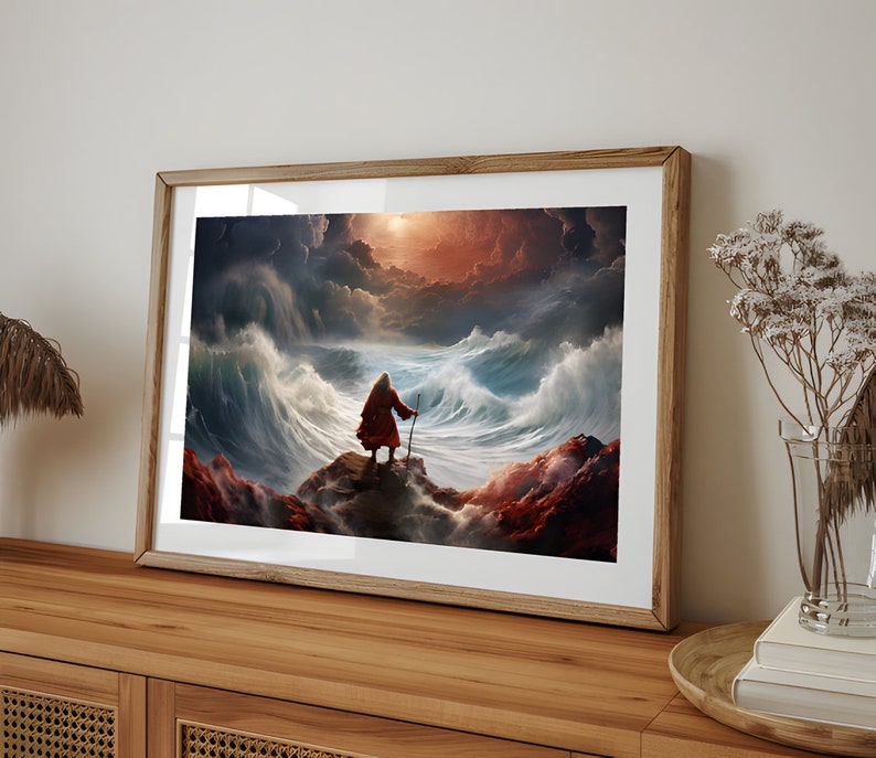 Moses Print Art, Moses Parting the Red Sea DIGITAL DOWNLOAD Moses Bible ...