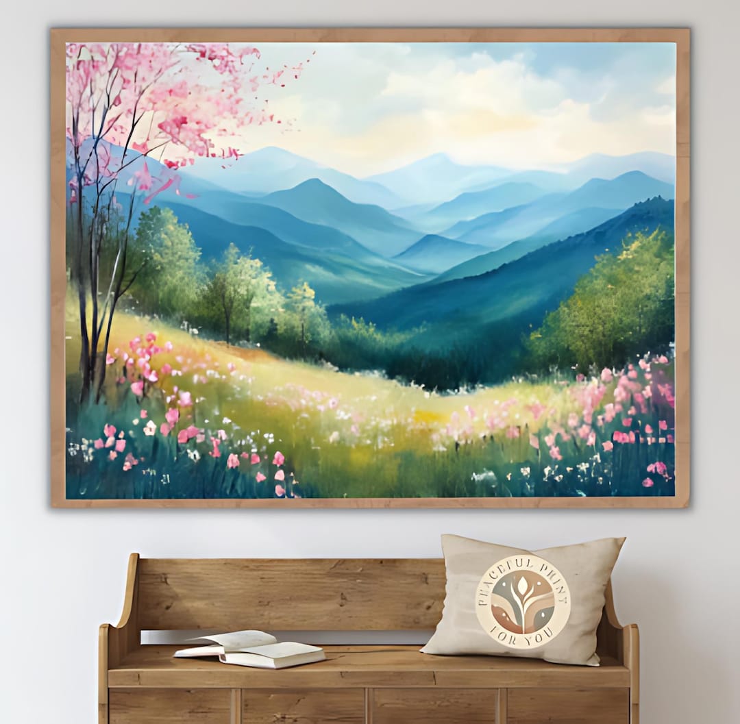 Smoky Mountains Painting Spring Flowers Watercolor Art Print ...