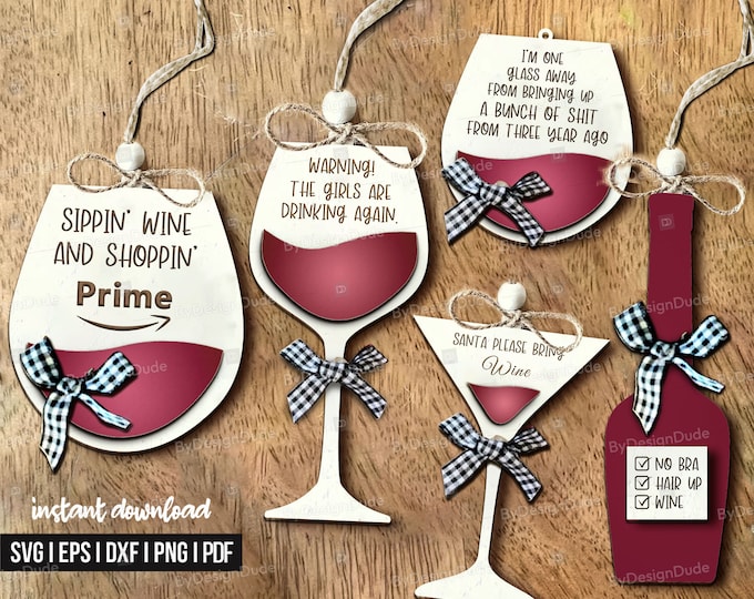 Layered Fillable Wine Ornament SVG File, Wine Christmas Ornament SVG ...