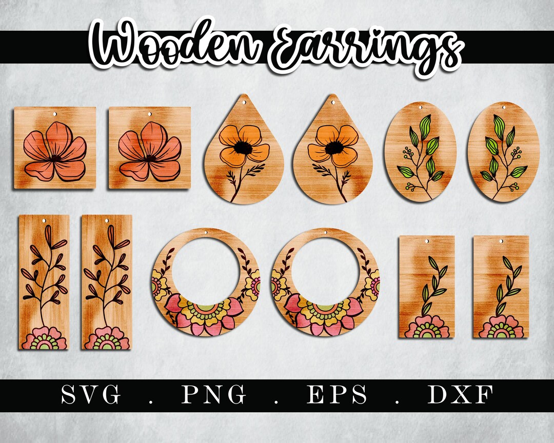 Wooden Earrings Svg Bundle, Earrings Laser Cut SVG, Earring Lase Cut ...