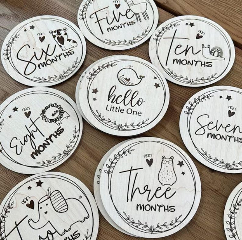 Baby Monthly Milestone Rounds SVG Bundle: Glowforge, Cricut, Silhouette ...