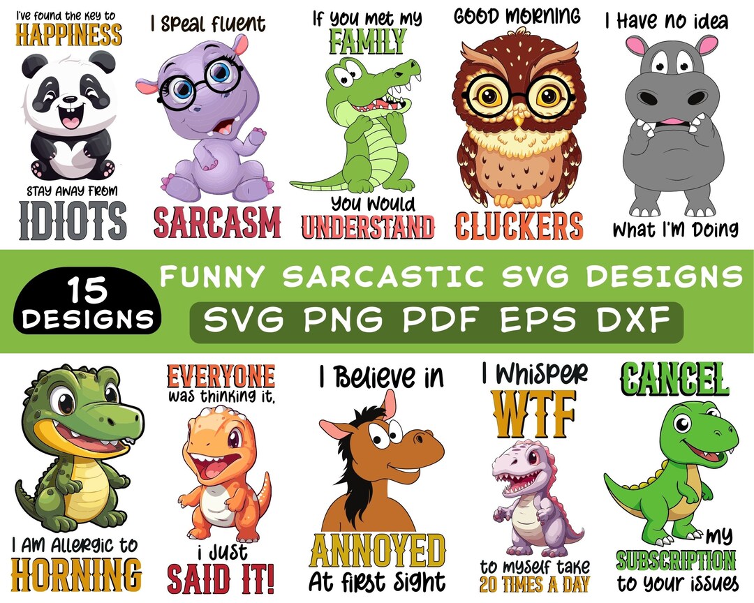 Sarcastic Animal Quotes, Animals Stickers Bundle Svg, Sarcastic Quotes ...