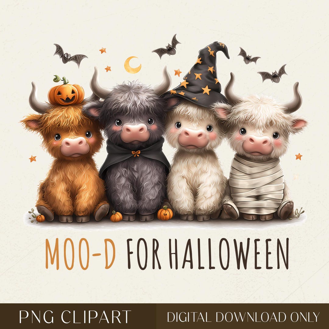 Cute Highland Cow Halloween Clipart, Cute Cow Clipart, Pumpkin Png ...