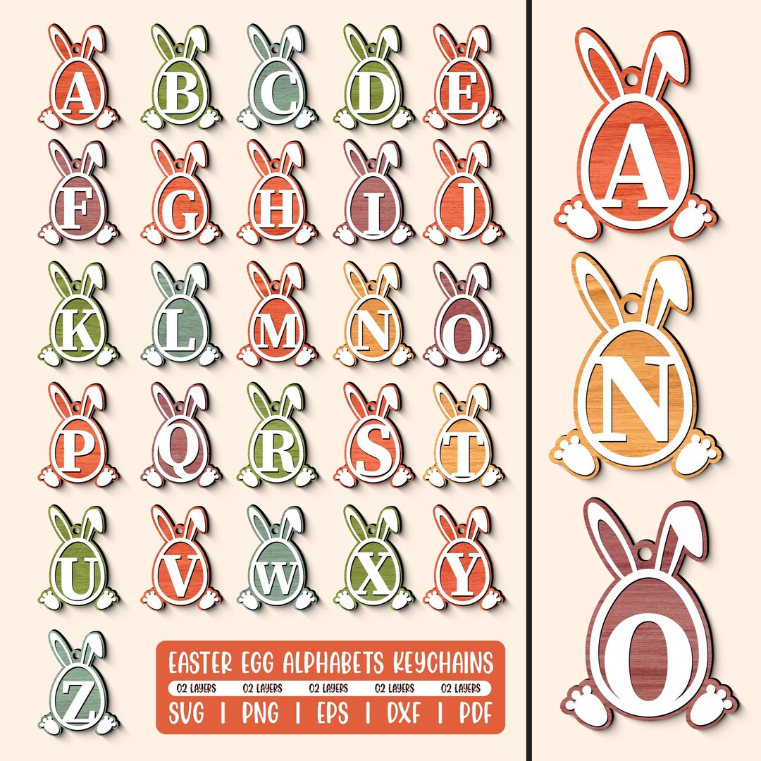 Easter Eggs Alphabets Keychain SVG, Easter Name Tag Svg, Easter Bunny ...