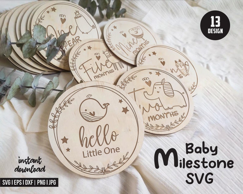 Baby Monthly Milestone Rounds SVG Bundle: Glowforge, Cricut, Silhouette ...